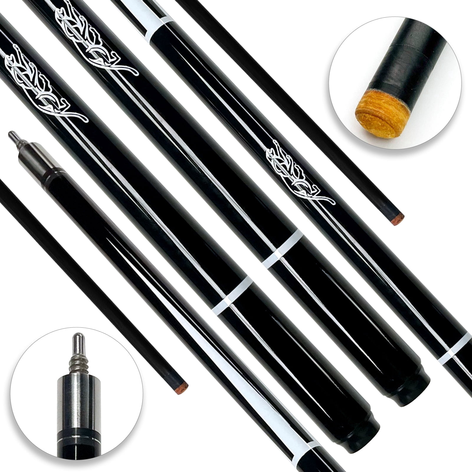 57" Pool Cue - 13mm Multi-Layer Leather Tip Billiard Stick with Quick ...