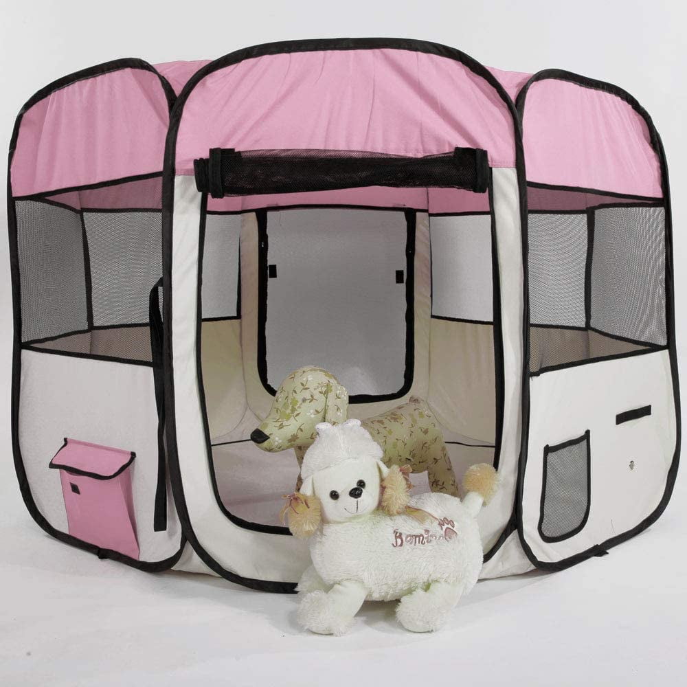 57" Portable Dog Kennel Puppy Fence Soft Pet Playpen Pink - Walmart.com