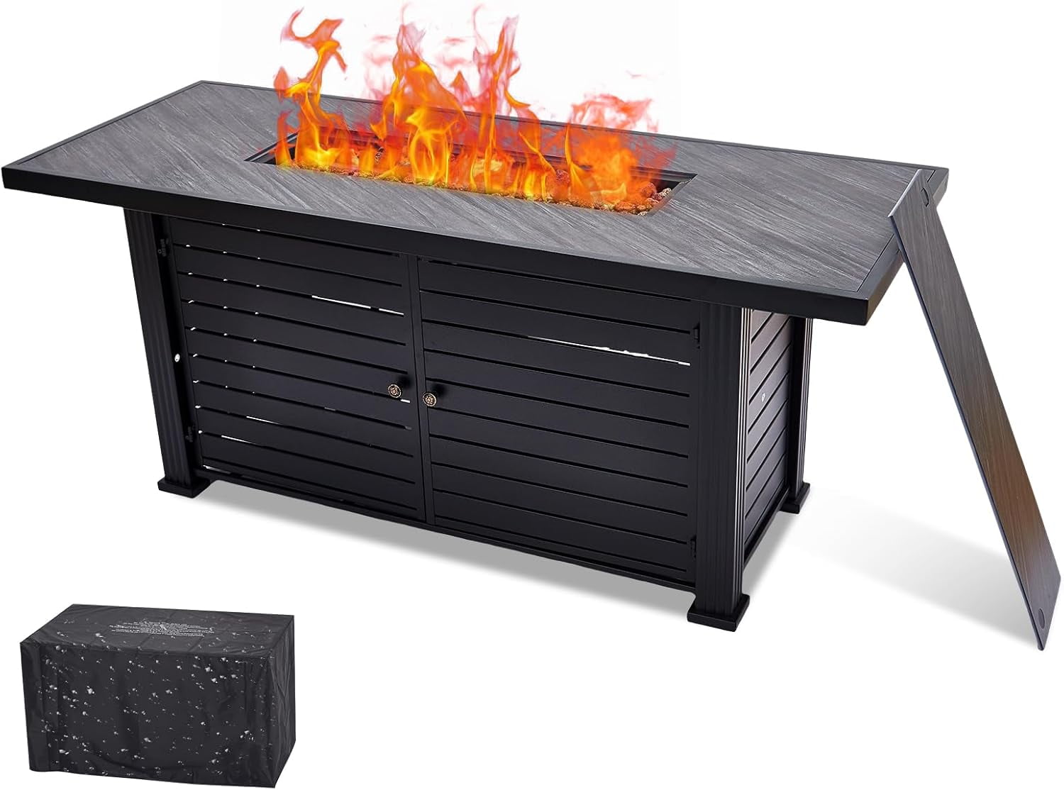 57" Rectangular Propane Fire Pit Table, 50000BTU Outdoor Gas Fire Pit ...