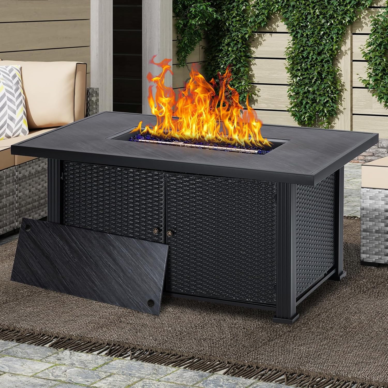 57" Rectangular Propane Fire Pit Table, 50000BTU Outdoor Gas Fire Pit ...