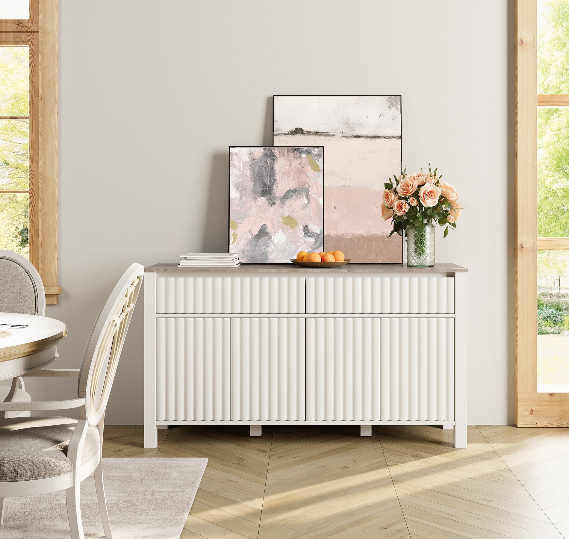 57" Sideboard Buffet Cabinet with Storage,Coffee Bar Cabinet with 4 ...
