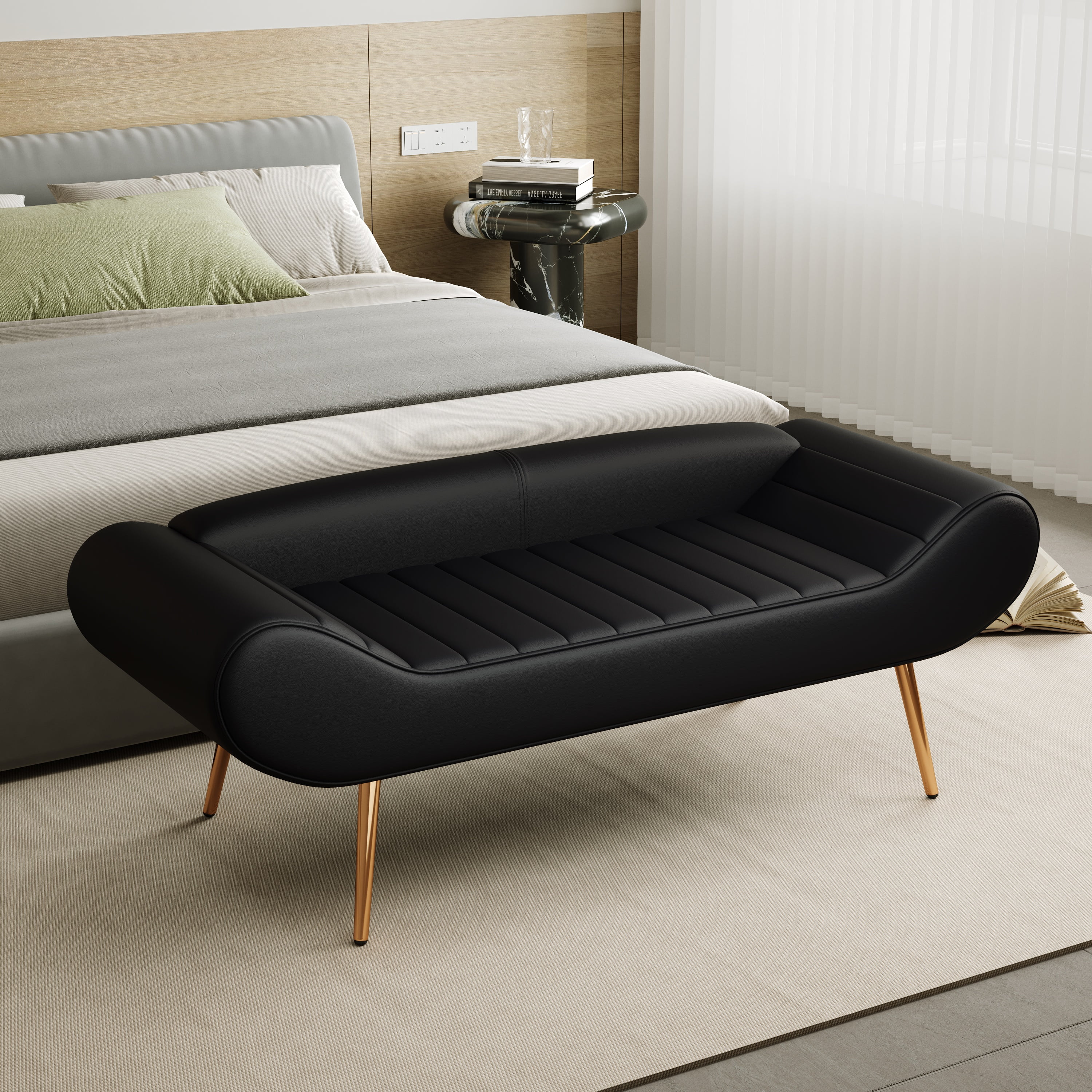 57 inch Sofa Stool, End of Bed Bench, Versatile Entryway Bench with PVC ...