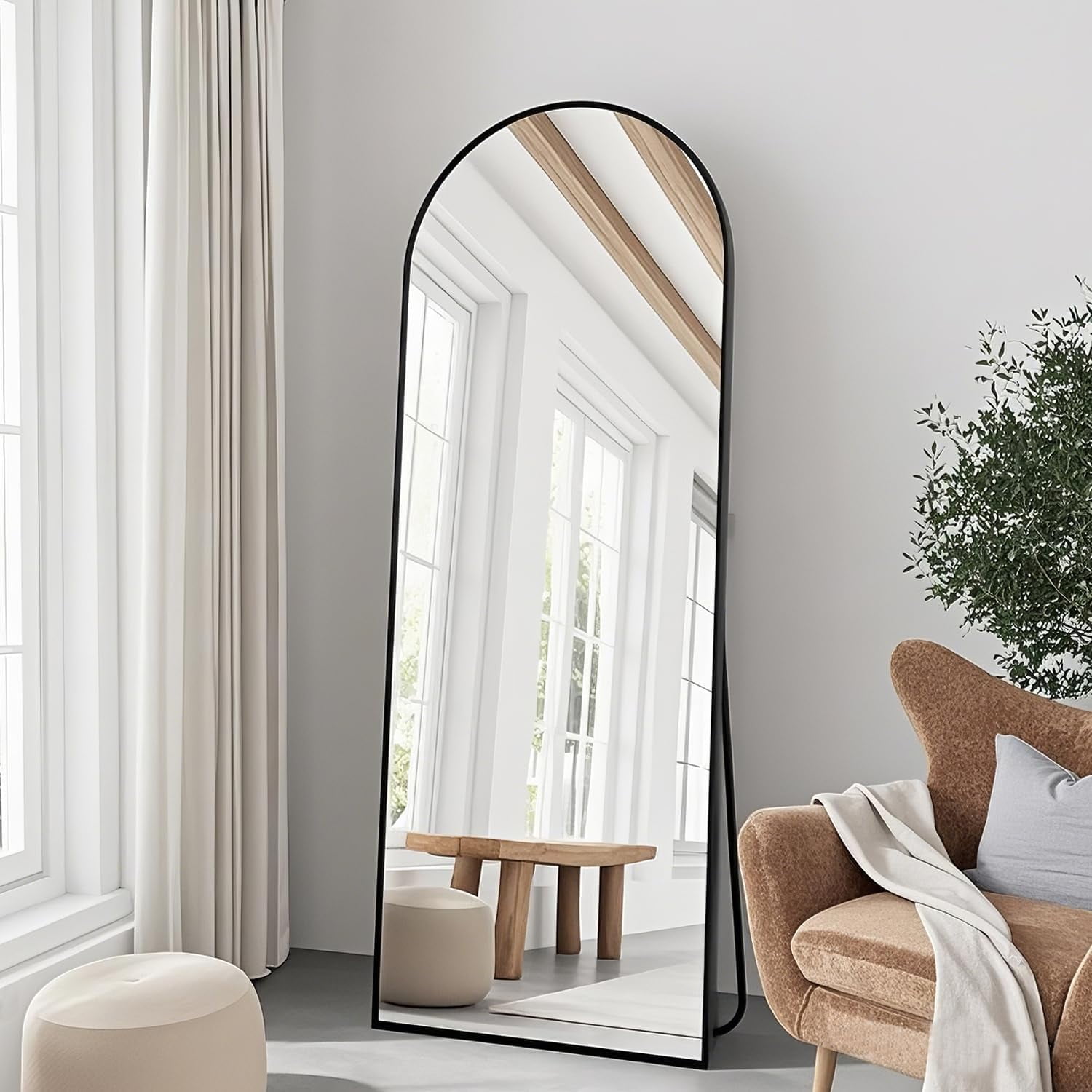 57"x20" Arched Full Length Mirror, Full Floor Mirror with Stand, Large ...