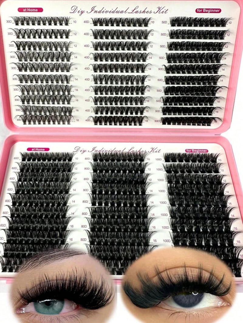 570/60 Clusters Eyelashes Thick & Fluffy Wispy Lashes 0.07mm D Curling ...