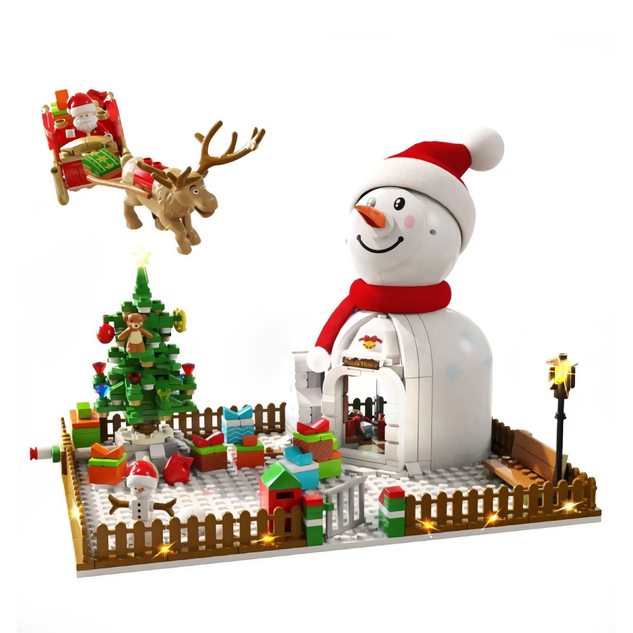 573 PCS Christmas House Building Set with LED Lights , Snowman Building ...