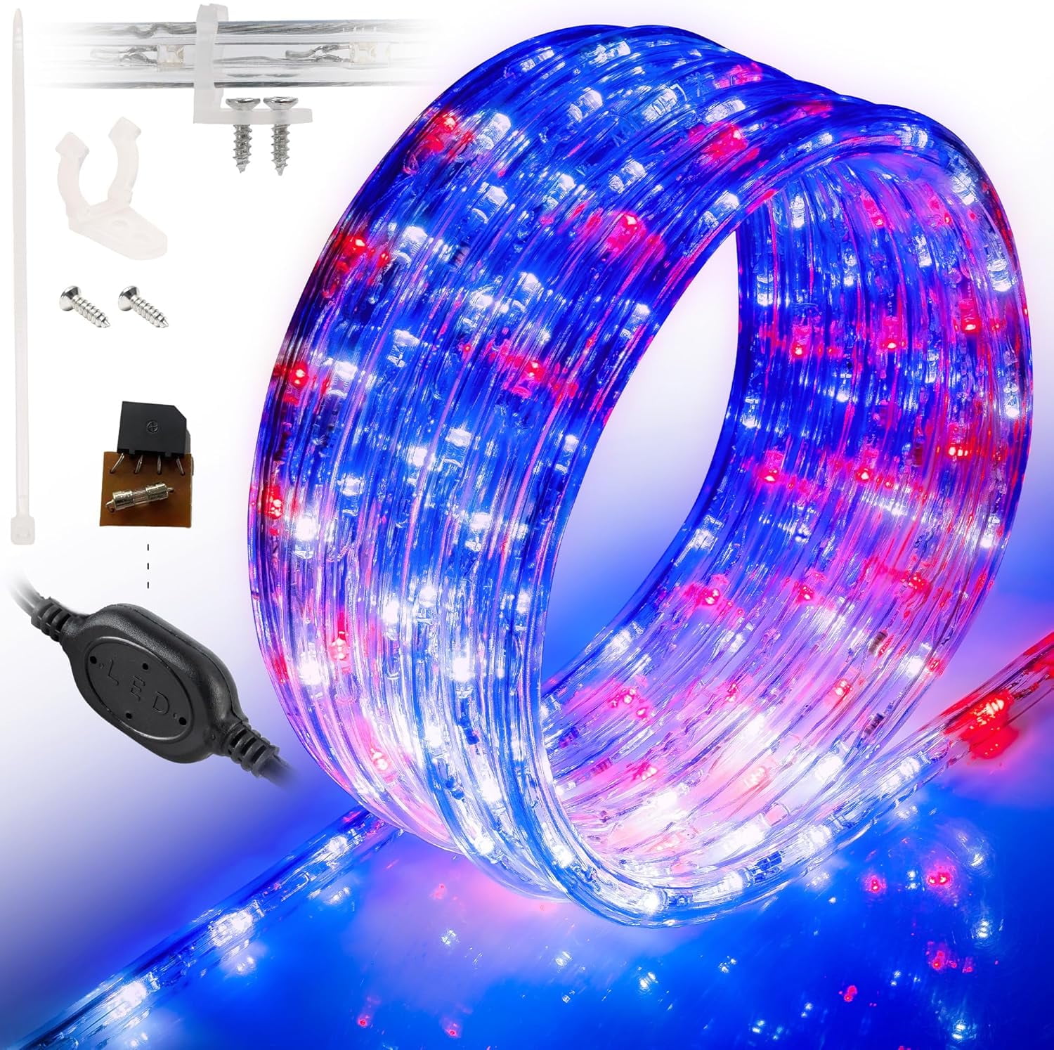 576LEDs 50ft LED USA Patriotic American Red White Blue Outside Rope ...