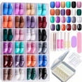 576PCS Short Square Press on Nails Kit, 24 Colors Reusable Glossy ...
