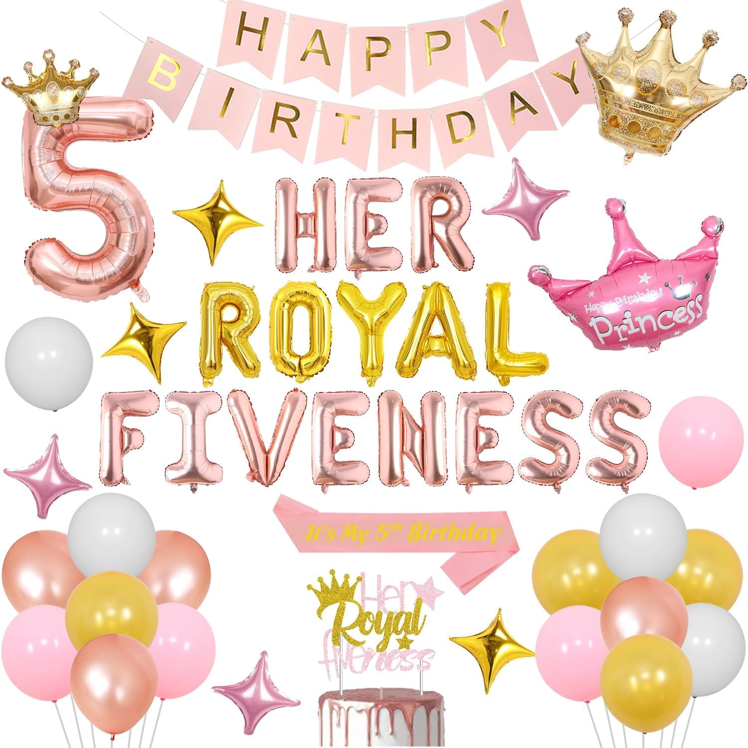 57Pcs Her Royal Fiveness Birthday Decorations for Girls, Princess ...