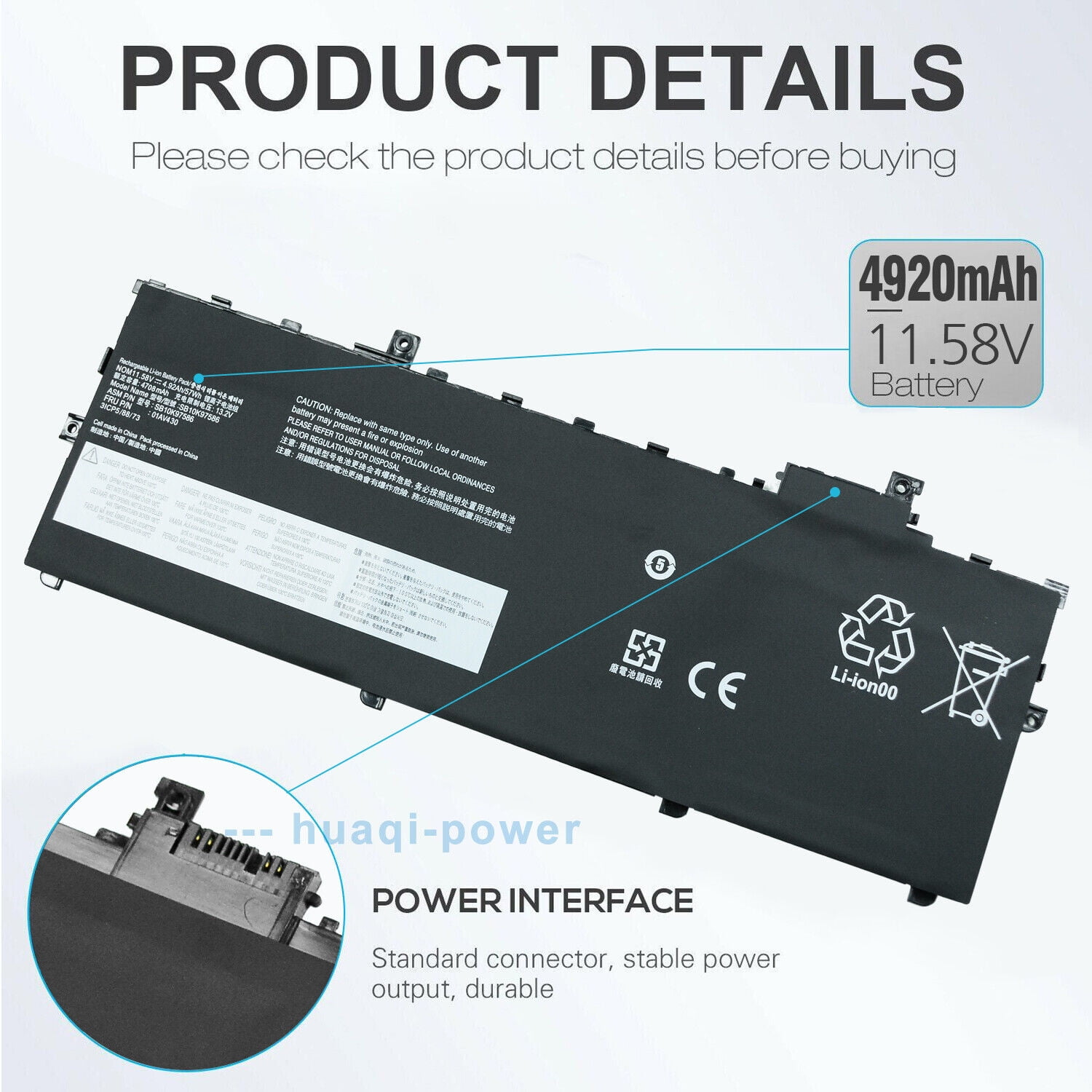 57Wh For Lenovo 01AV430 Battery ThinkPad X1 Carbon 5th Gen 2017 / 6th ...