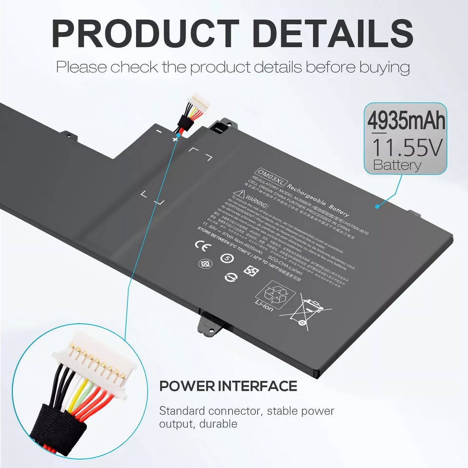 57Wh OM03XL HSTNN-IB70 Battery For HP EliteBook X360 1030 G2 863167-171 ...
