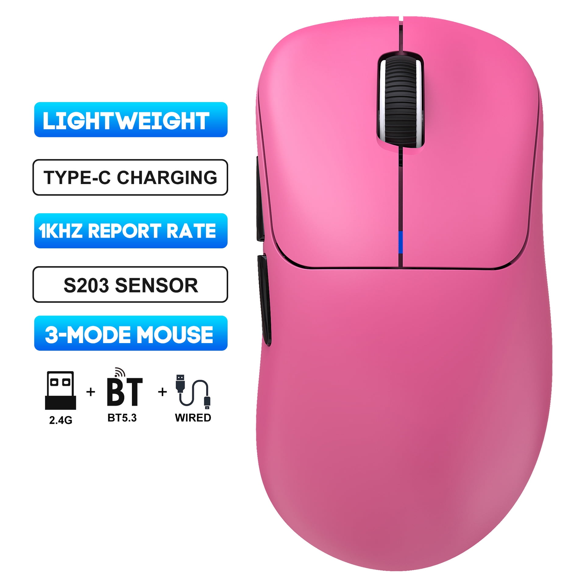 57g Lightweight Wireless Mouse, Tri-mode Wired+2.4G+BT5.3 Gaming Mouse ...