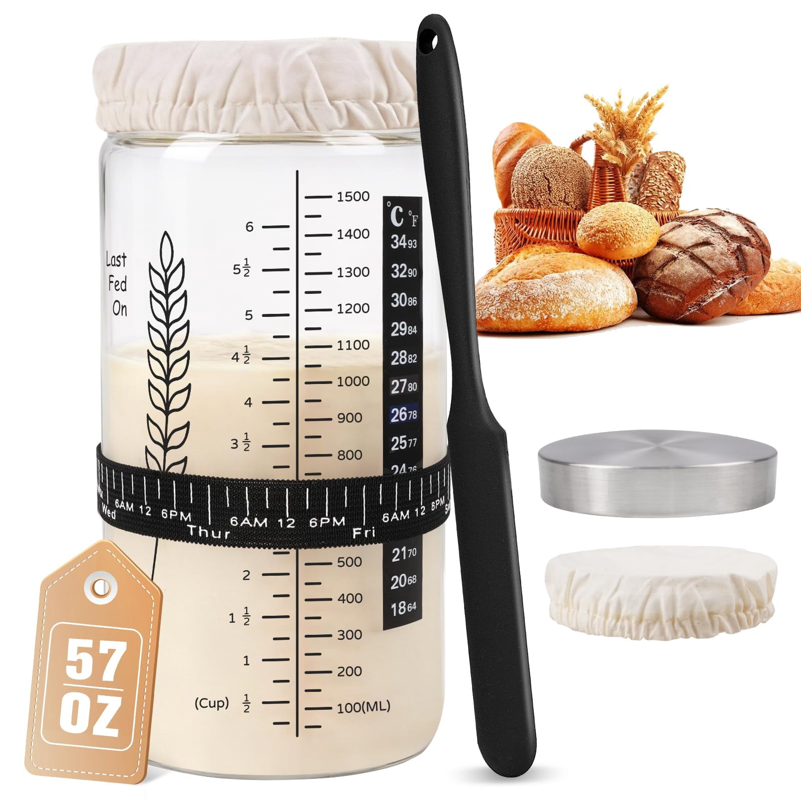 57oz Sourdough Starter Jar Kit Extra Large Capacitybread For Sour Dough ...