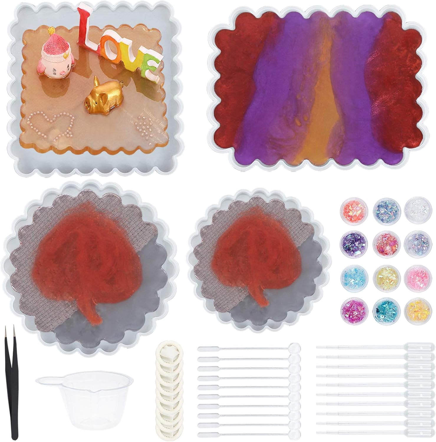 57pcs Coaster Resin Silicone Molds Wavy Edge Cup Mat Resin Coasting ...