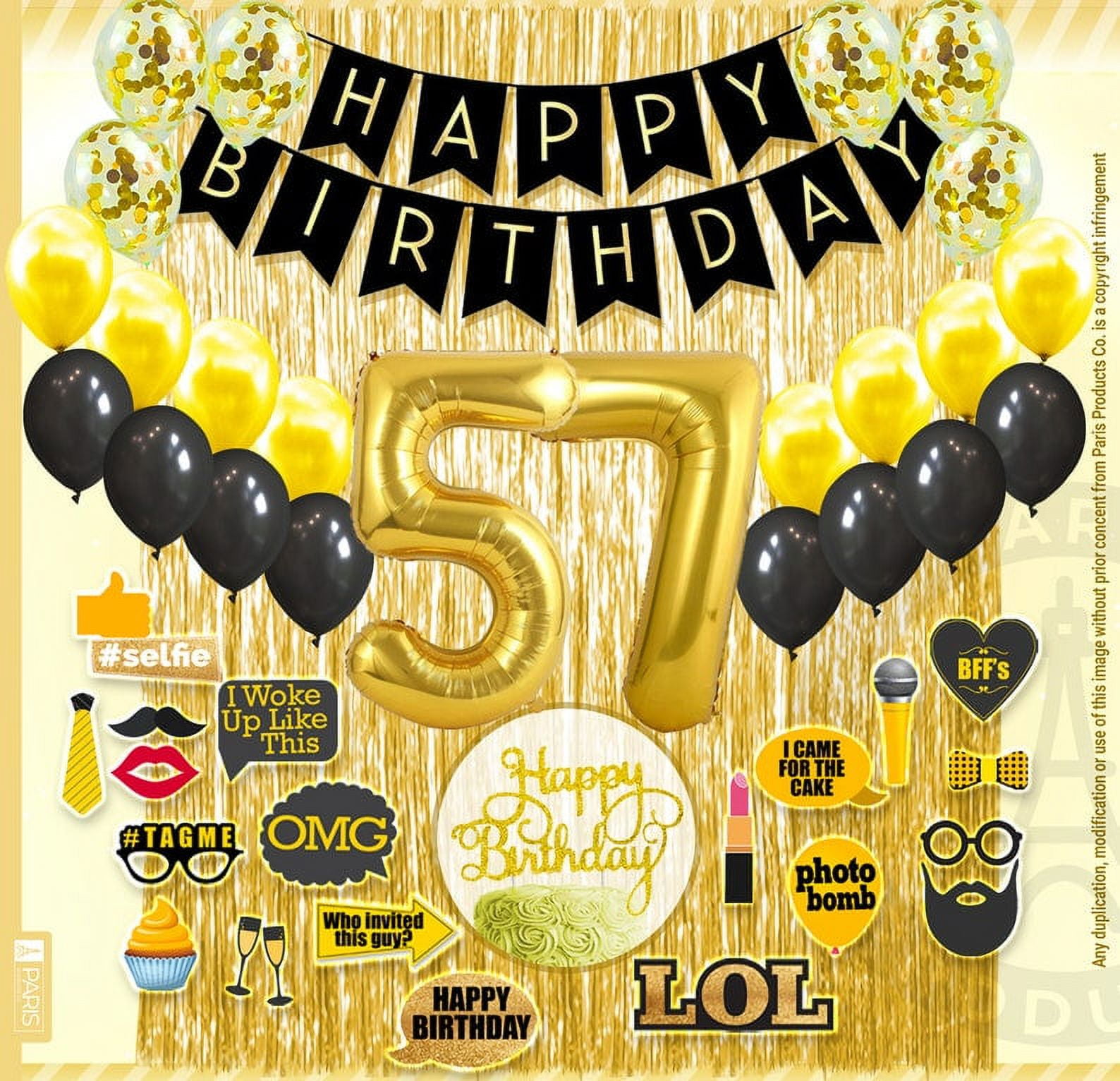 57th Birthday Decoration Black and Gold for Boy & Girl, 57th Cake ...