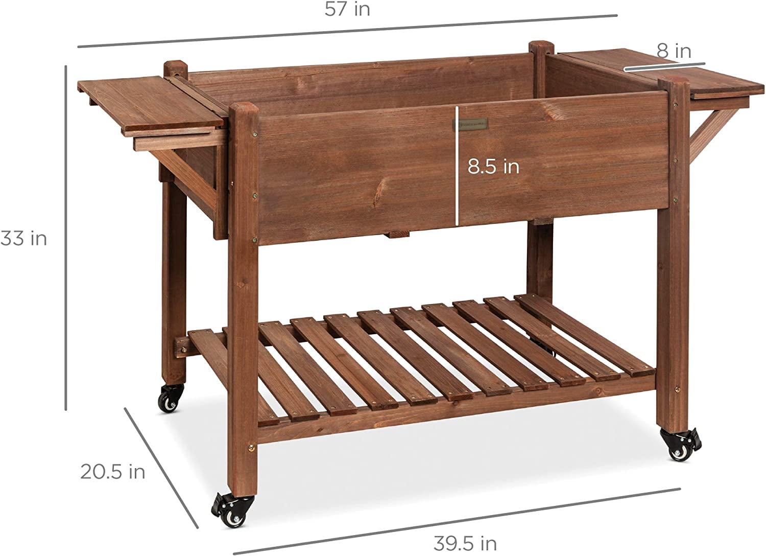 57x20x33in Mobile Raised Garden Bed Elevated Wood Planter Box Stand for ...