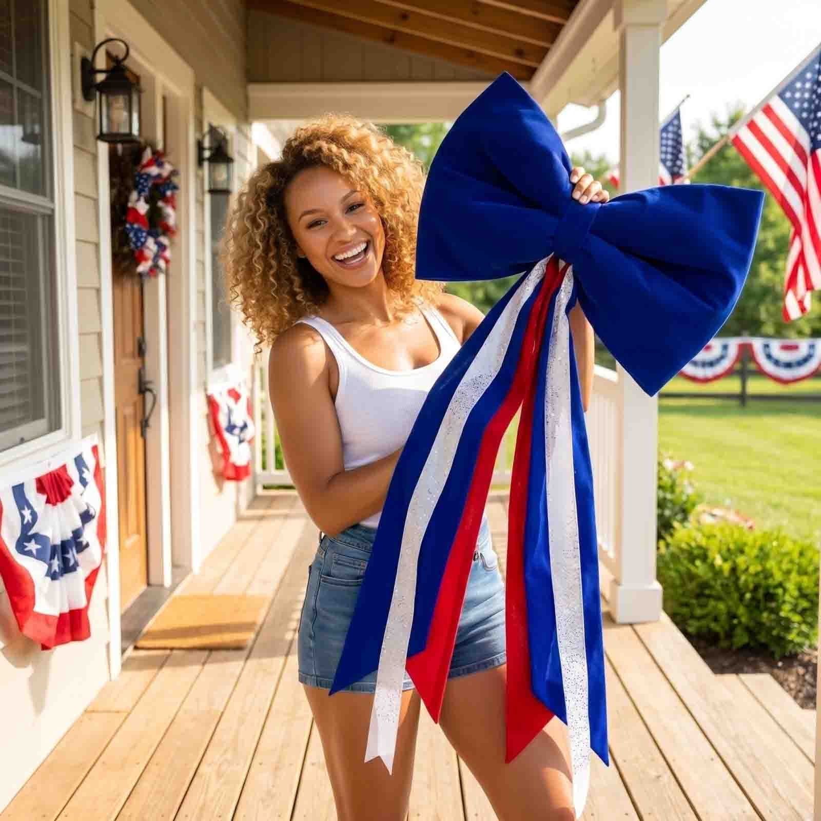 57x23.6 Inch Large Independence Day Bow, Patriotic Red White Blue Party ...
