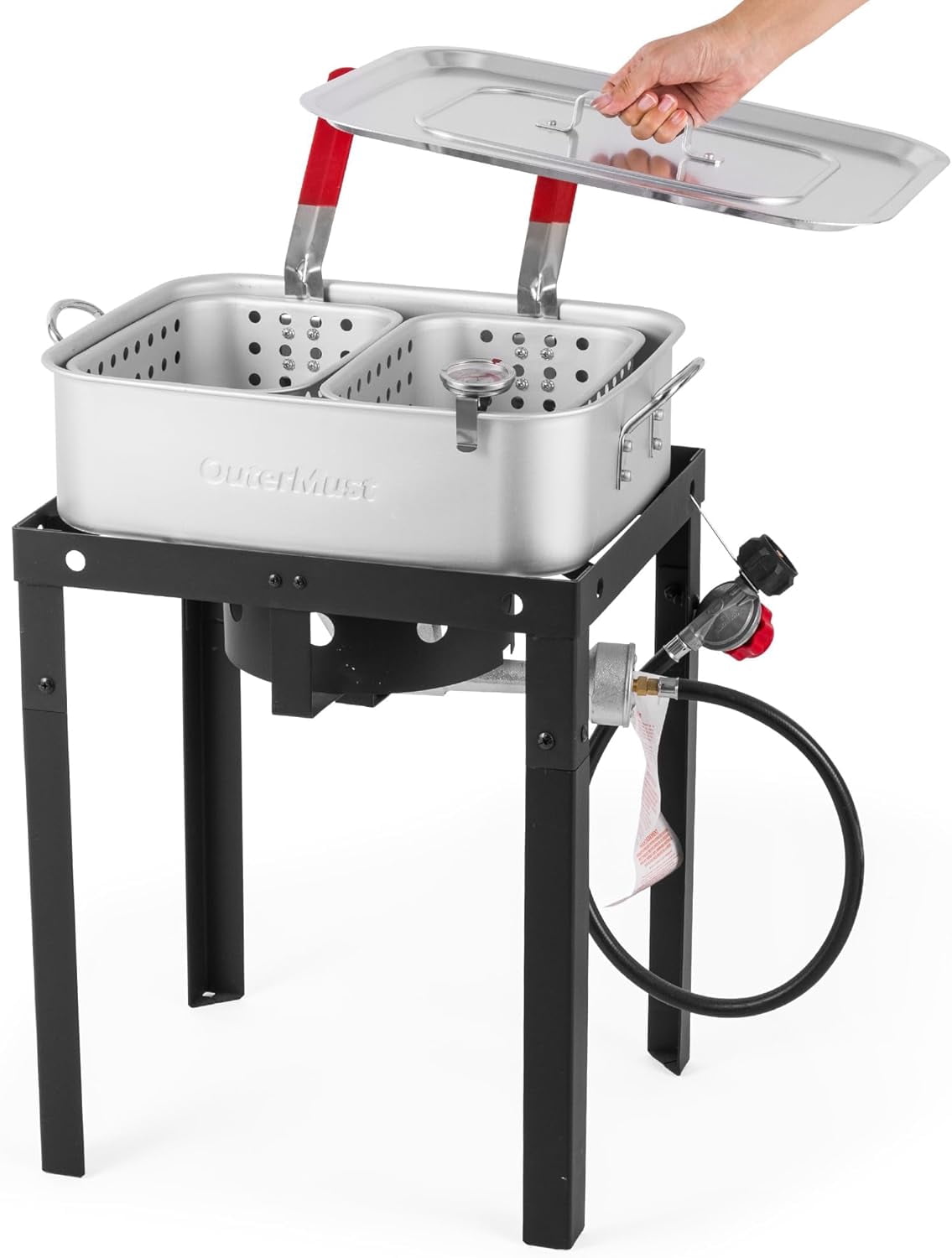58,000 BTU Outdoor Fish Fryer with Baskets and Lid, 18 Qt. Propane Deep ...