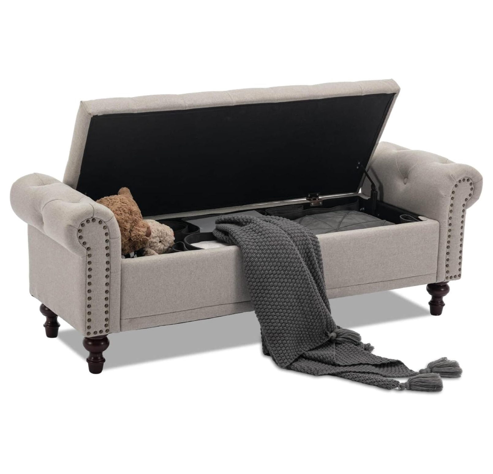 58.1'' Storage Upholstered Linen End of Bedroom Bed Ottoman with Tufted ...