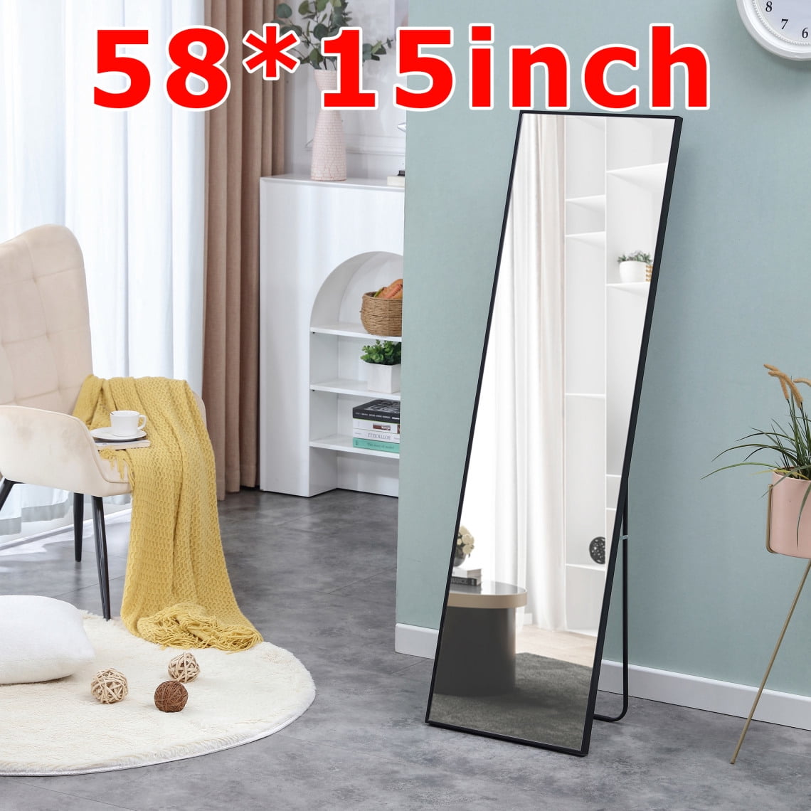 58*15-Inch Rectangular Full Body Mirror with Bracket, Modern Hanging ...