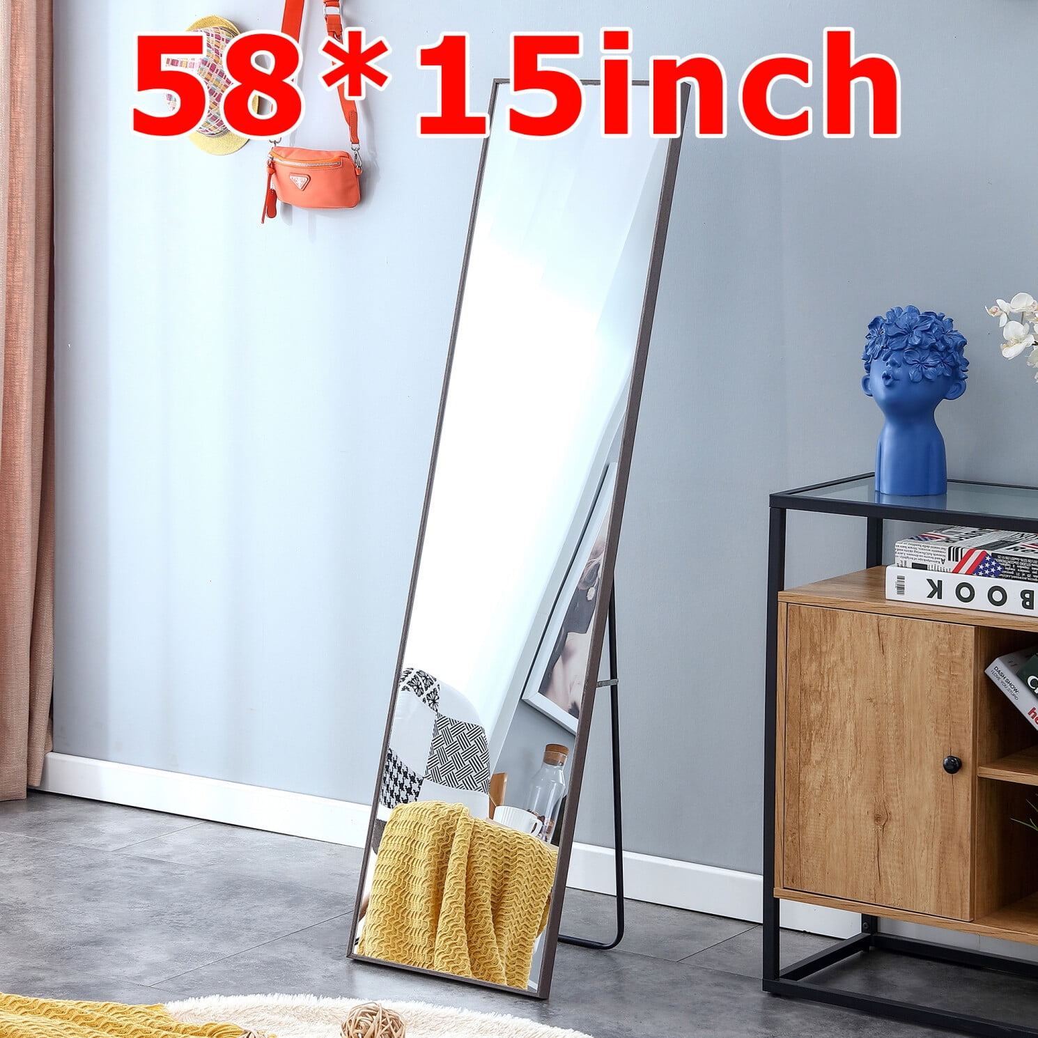 58*15-Inch Rectangular Full Body Mirror with Bracket, Modern Hanging ...