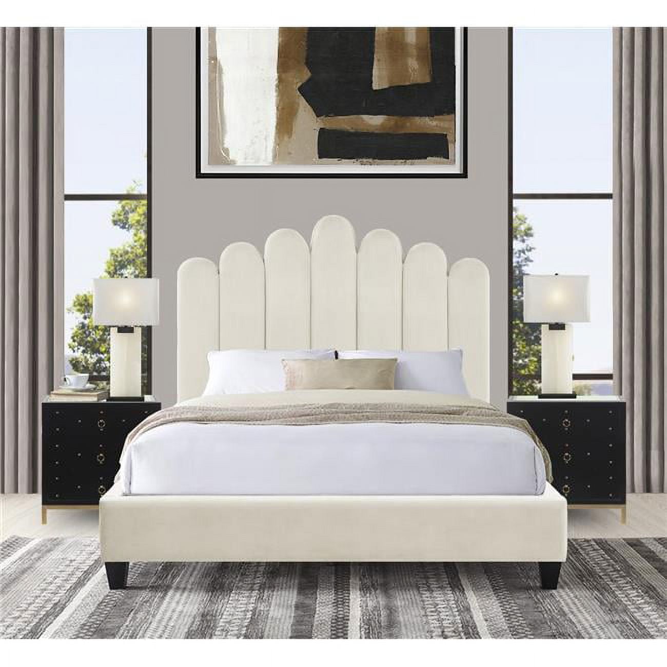 58.25 x 82.75 x 89 in. Carys Platform Bed Frame with Velvet Upholstered ...