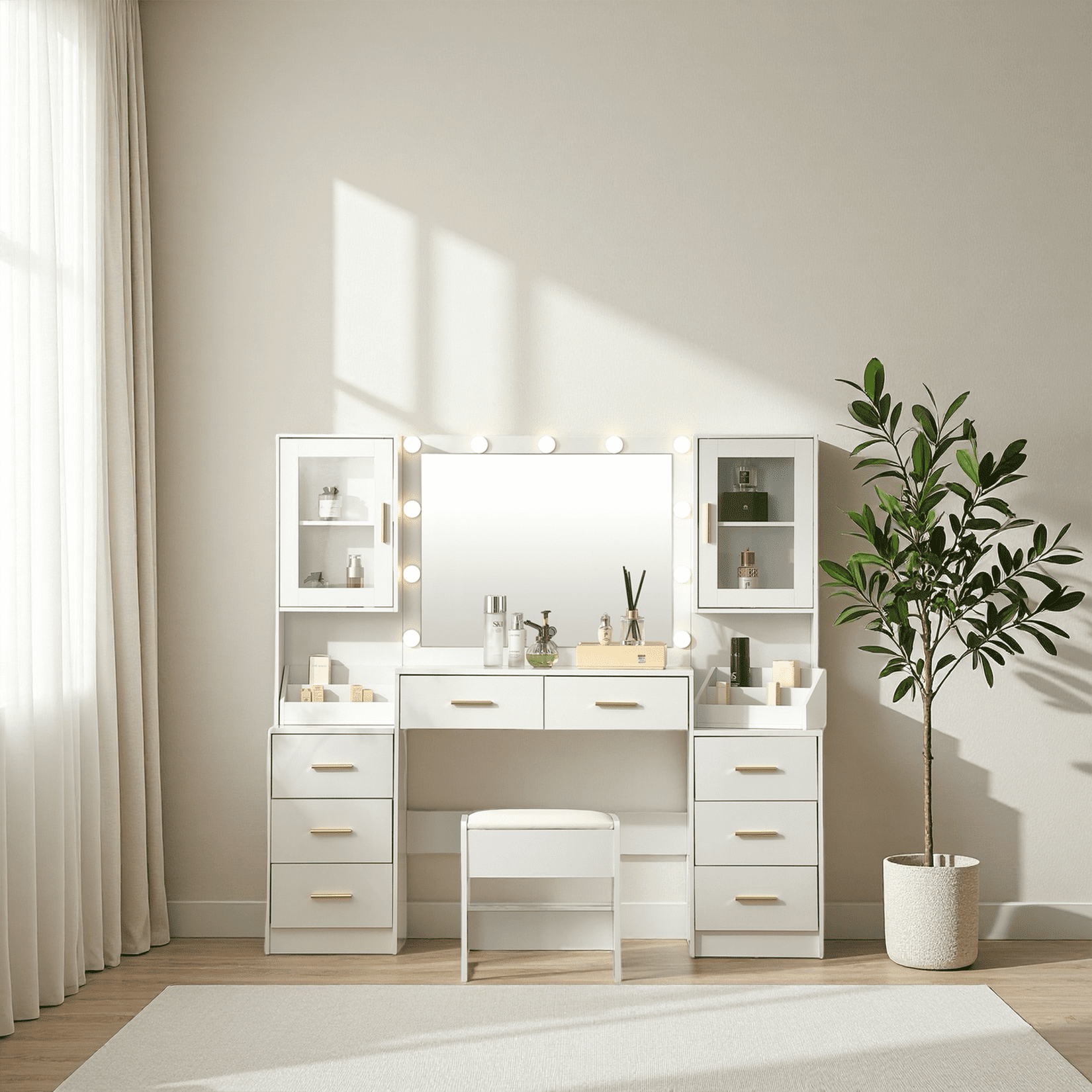 58.3 Extra Large Vanity Desk With Folding Up Mirror,makeup vanity table ...