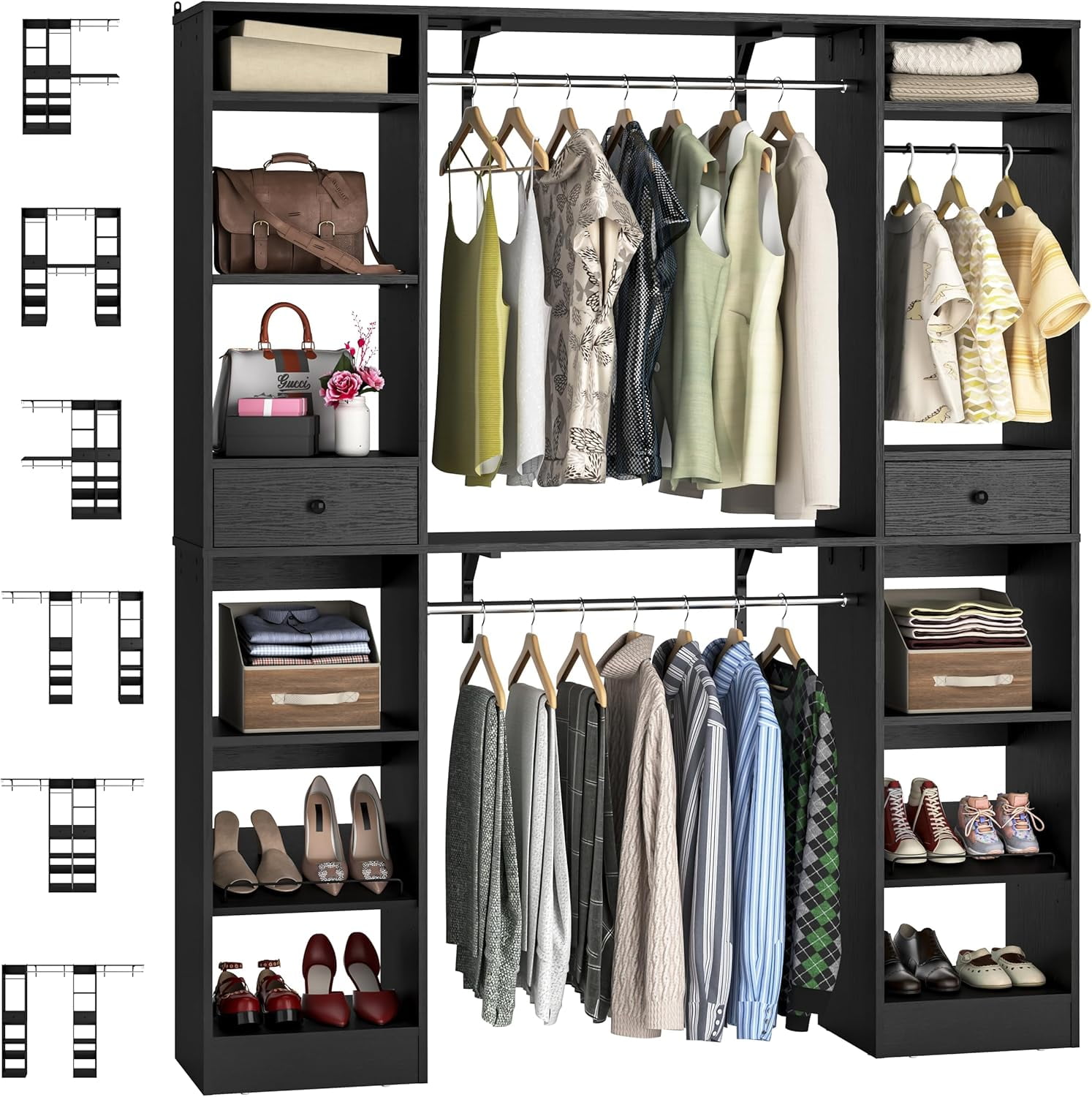 58" W - 90" W Closet System Large Walk in Closet Organizer with 3 ...