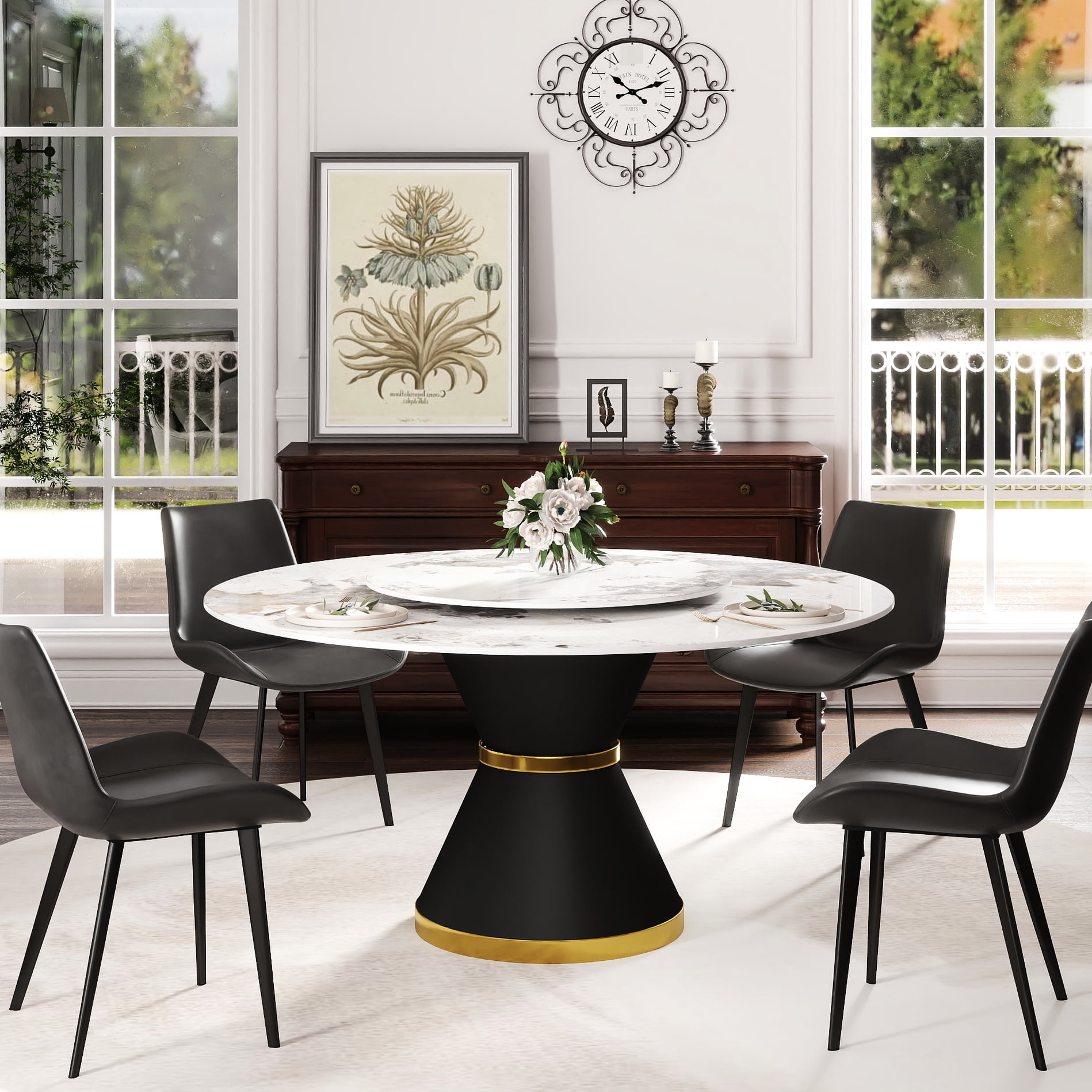 58.57" Dining Table With Sintered Stone Surface - 31.5" Turntable ...