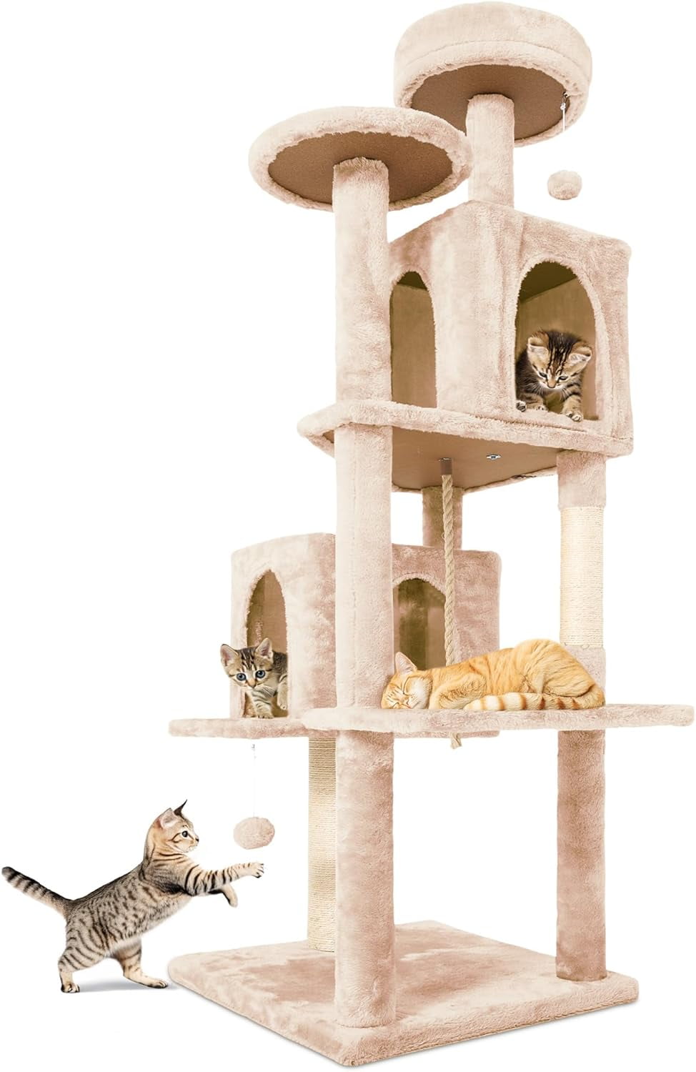 58.5inch Large Cat Tree Tower Condo for Indoor Cats, Soft Plush Multi ...