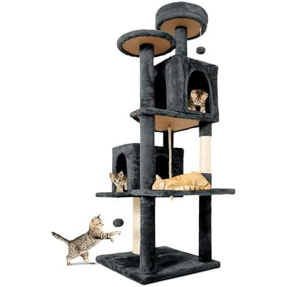 58.5inch Large Cat Tree Tower Condo for Indoor Cats, Soft Plush Multi ...
