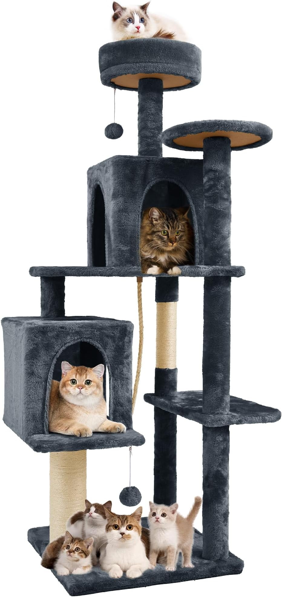 58.5inch Large Tree Tower Condo for Indoor Cats, Soft Plush Multi-Level ...
