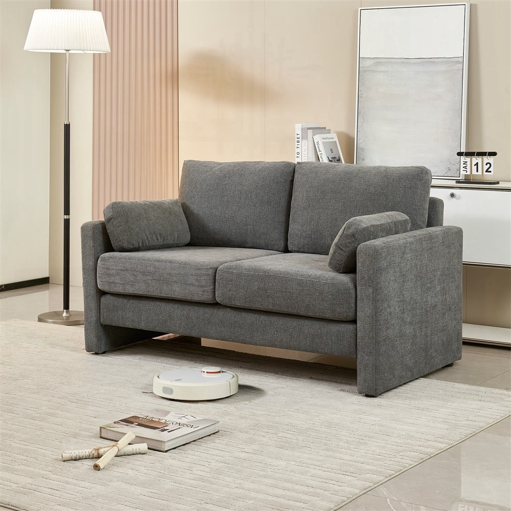 Modern Mid Century Chenille Fabric 58.66" Small Loveseat Sofa with Back ...