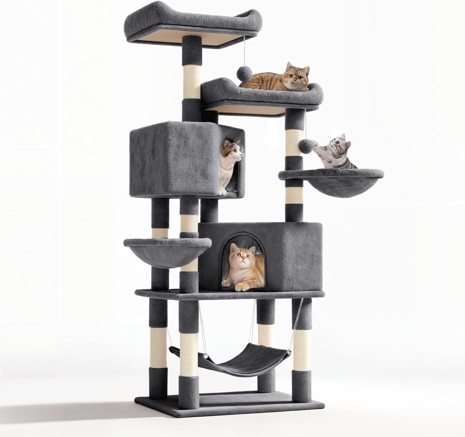 58" Cat Tree Tower for Indoor Cats, Multi-Level Activity Center with ...