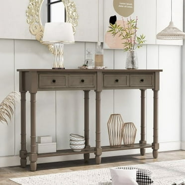 "60"" Rustic Solid Wood Console Table with 4 Drawers and Shelf, Navy ...
