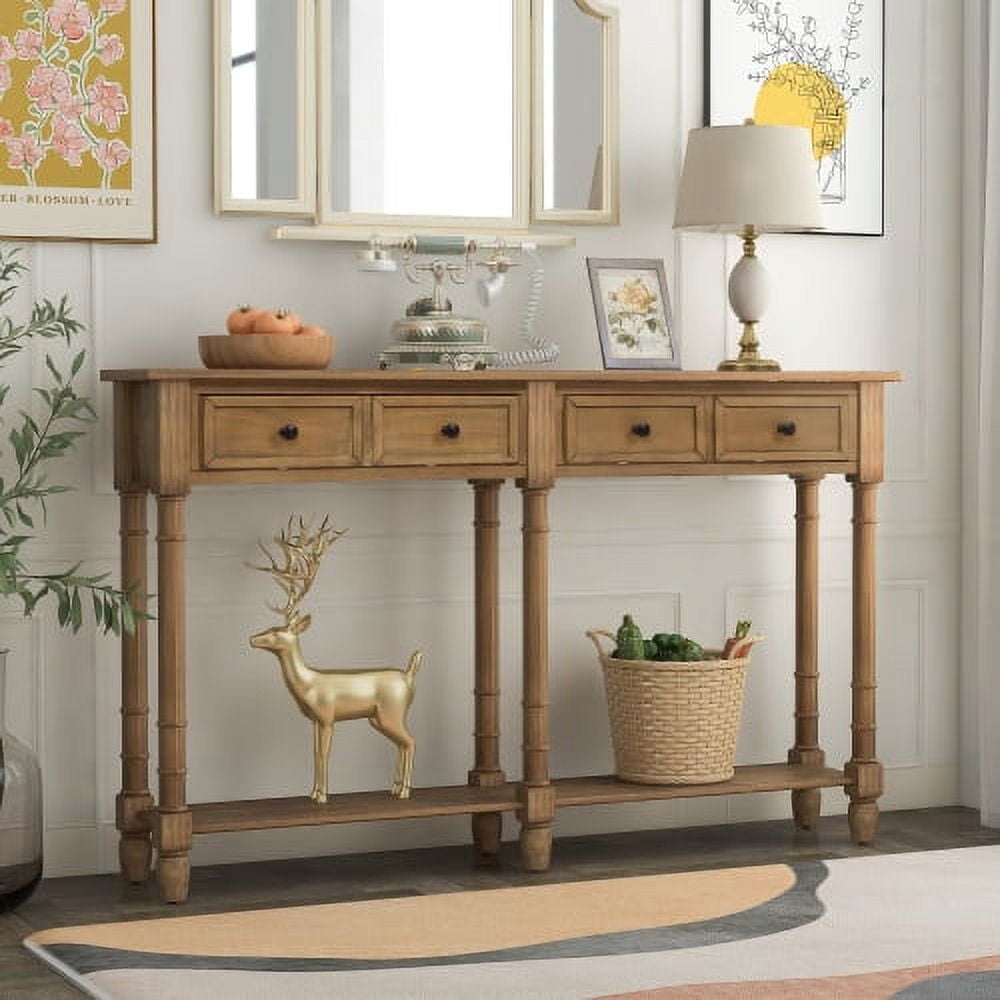 58" Console Table with Two Drawers and Bottom Shelf, Farmhouse Long ...