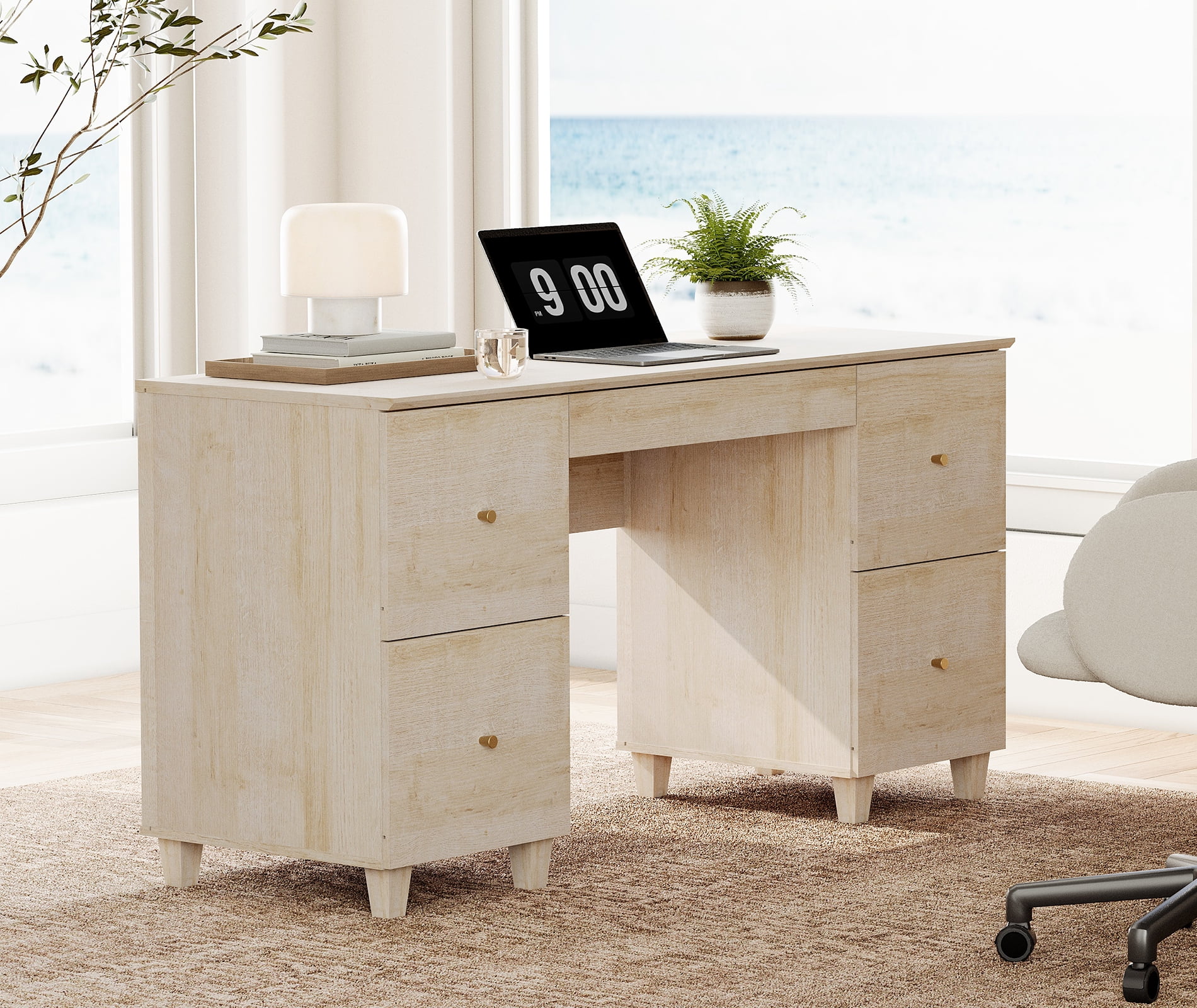58" Executive Desk with 5 Drawers, Modern Farmhouse Home Office ...