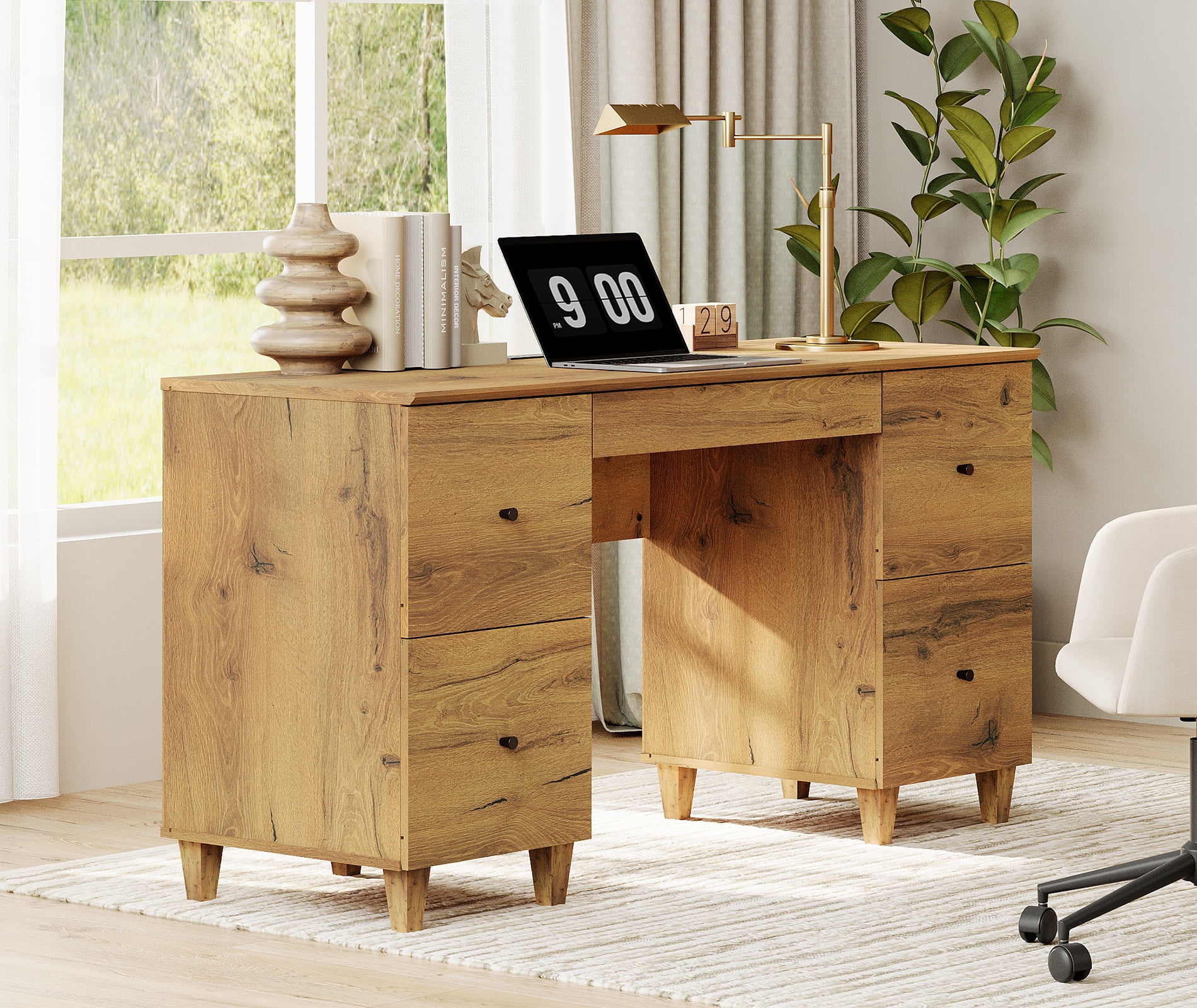 58" Executive Desk with 5 Drawers, Modern Farmhouse Home Office ...