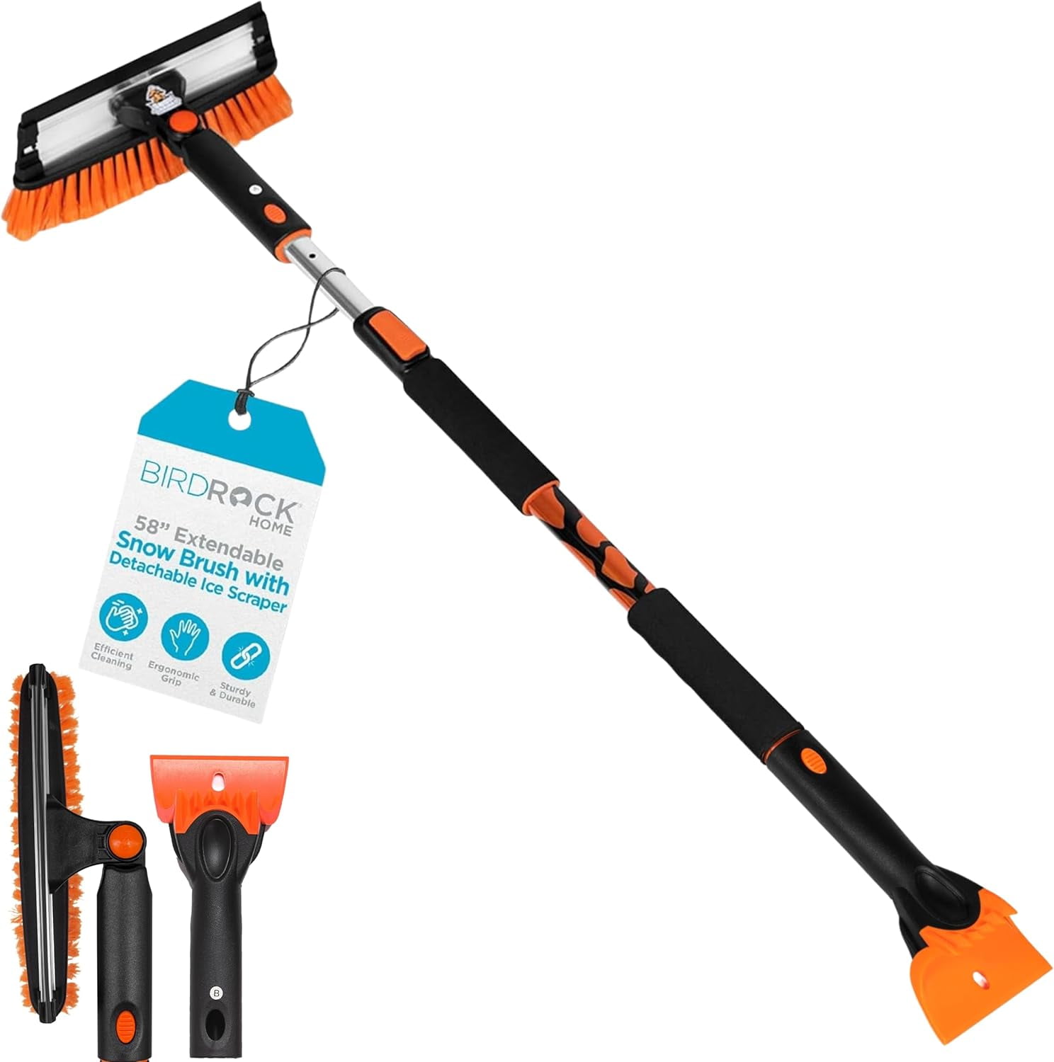 58" Extendable Snow Brush with Detachable Ice Scraper | 11" Wide ...