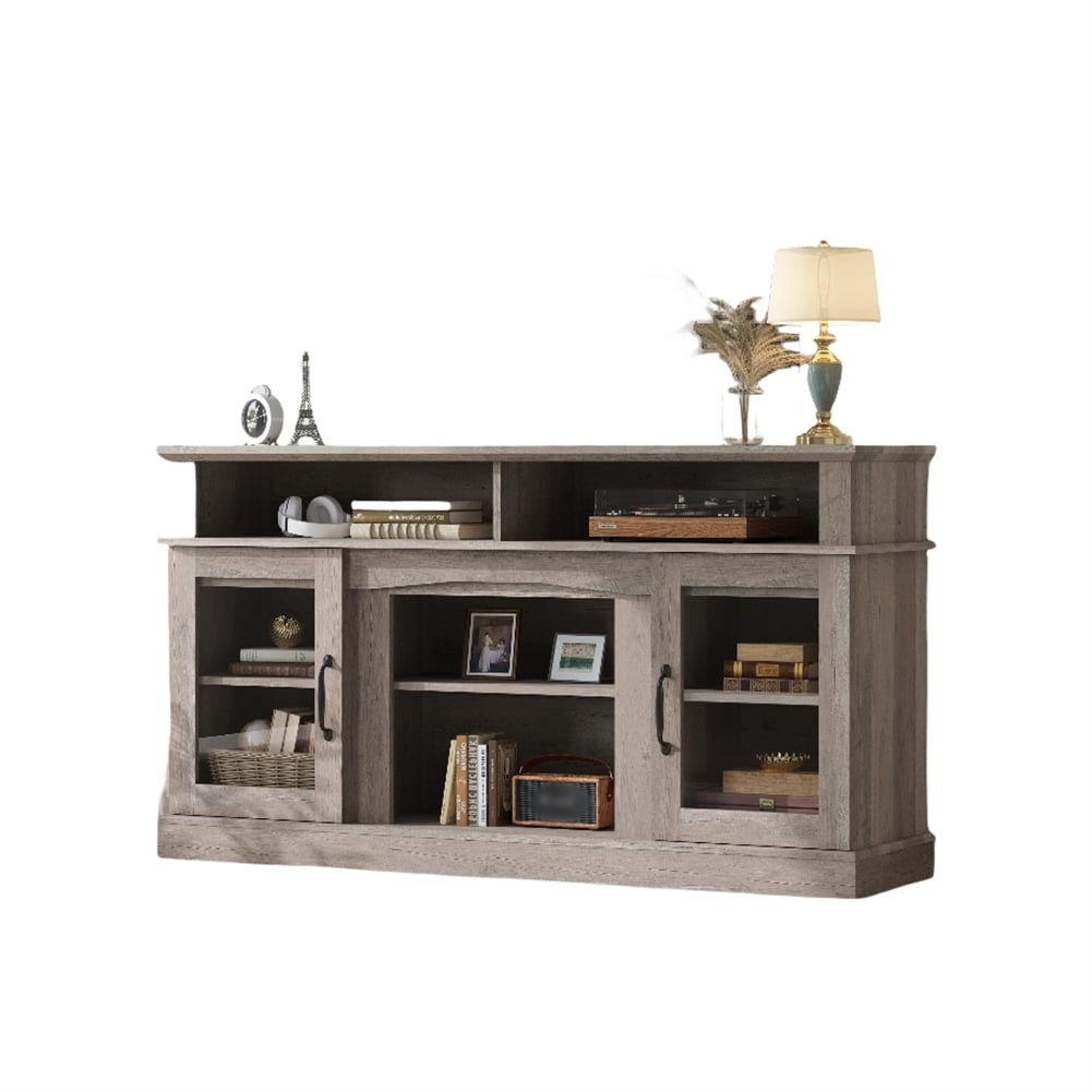 58" Farmhouse TV Stand, Modern LED Media Entertainment Center Console Table With Open Shelves ...