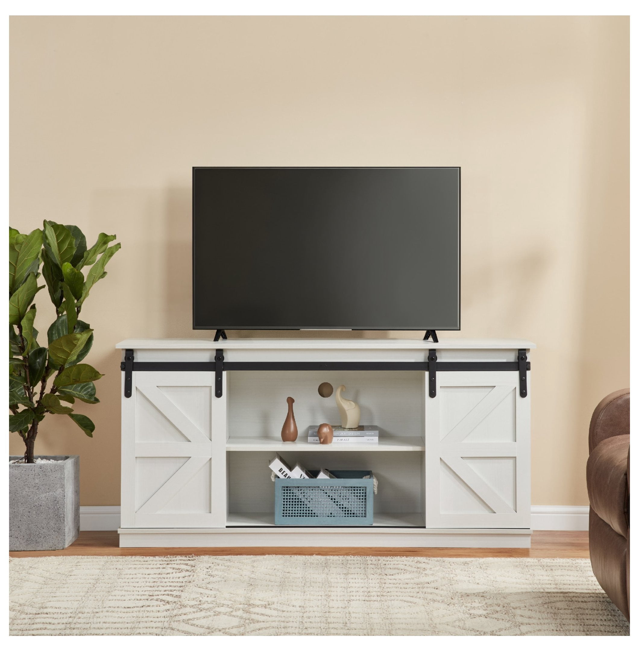 58" Farmhouse TV Stand for 65" TVs, Entertainment Center with Barn ...