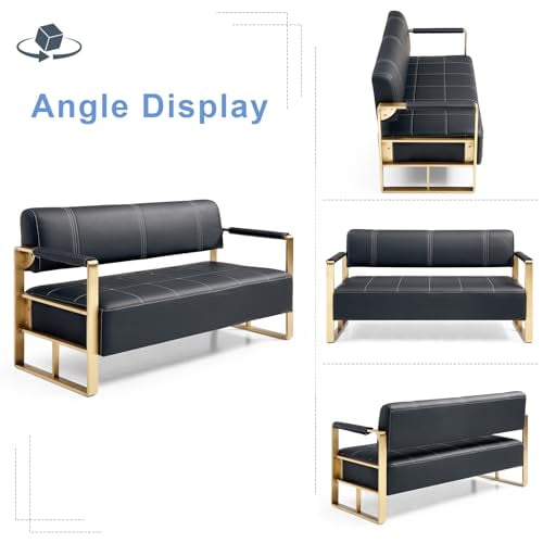 58" Faux Leather Sofa,Leather Couch,Mid-Century Modern Leather loveseat ...