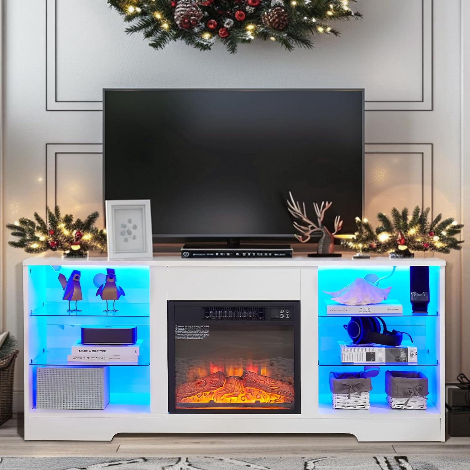 58" Fireplace TV Stand,Electric Fireplace TV Stand with 18.2''Fireplace ...