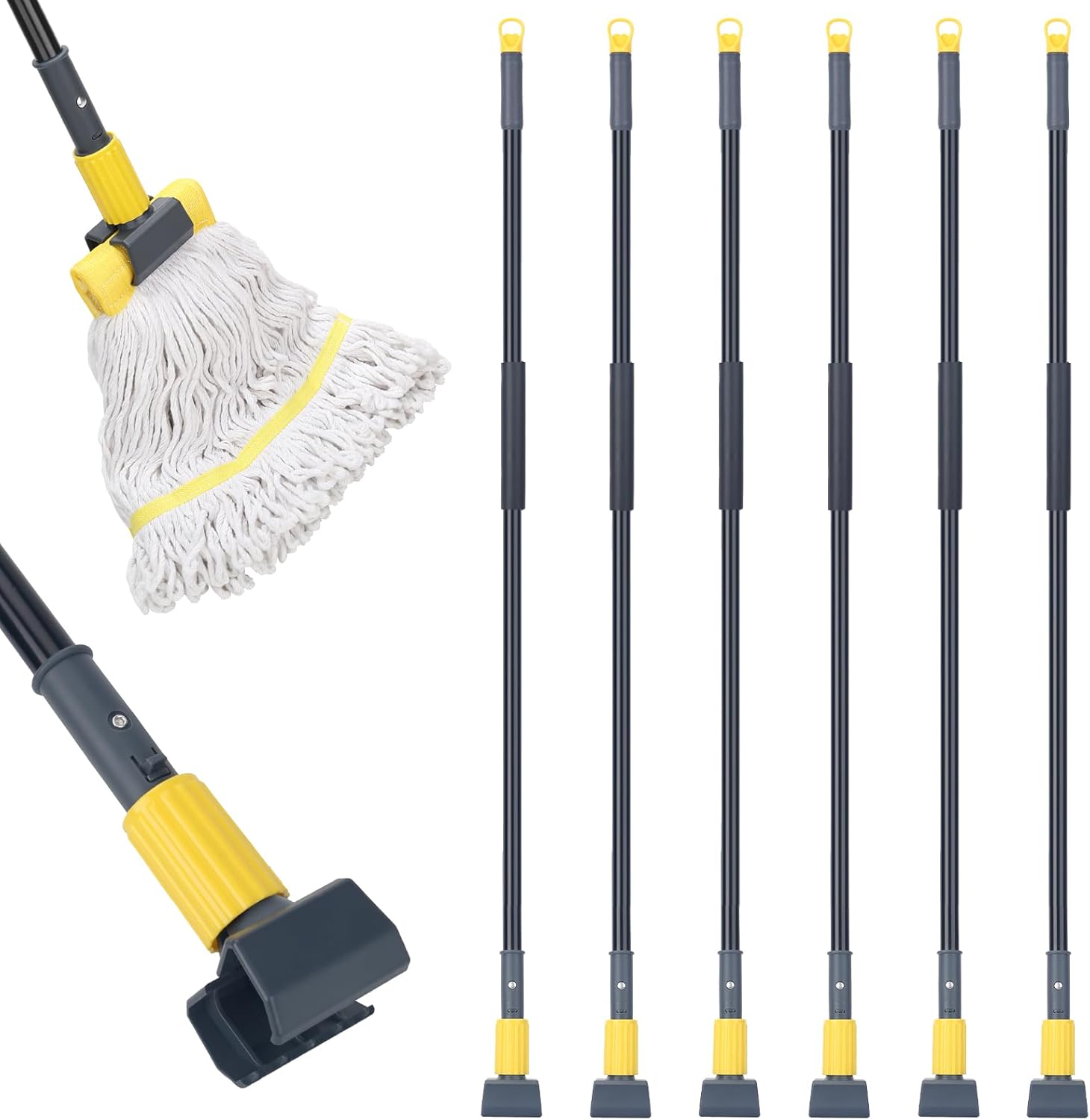 58" Heavy Duty Metal Mop Handle with Jaw Clamp and Wet Gripper ...