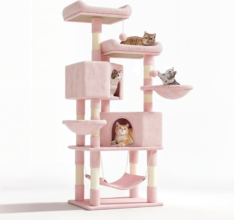 58 Inch Cat Tower for Indoor Cats, Activity Center Multi-Level Cat Tree ...