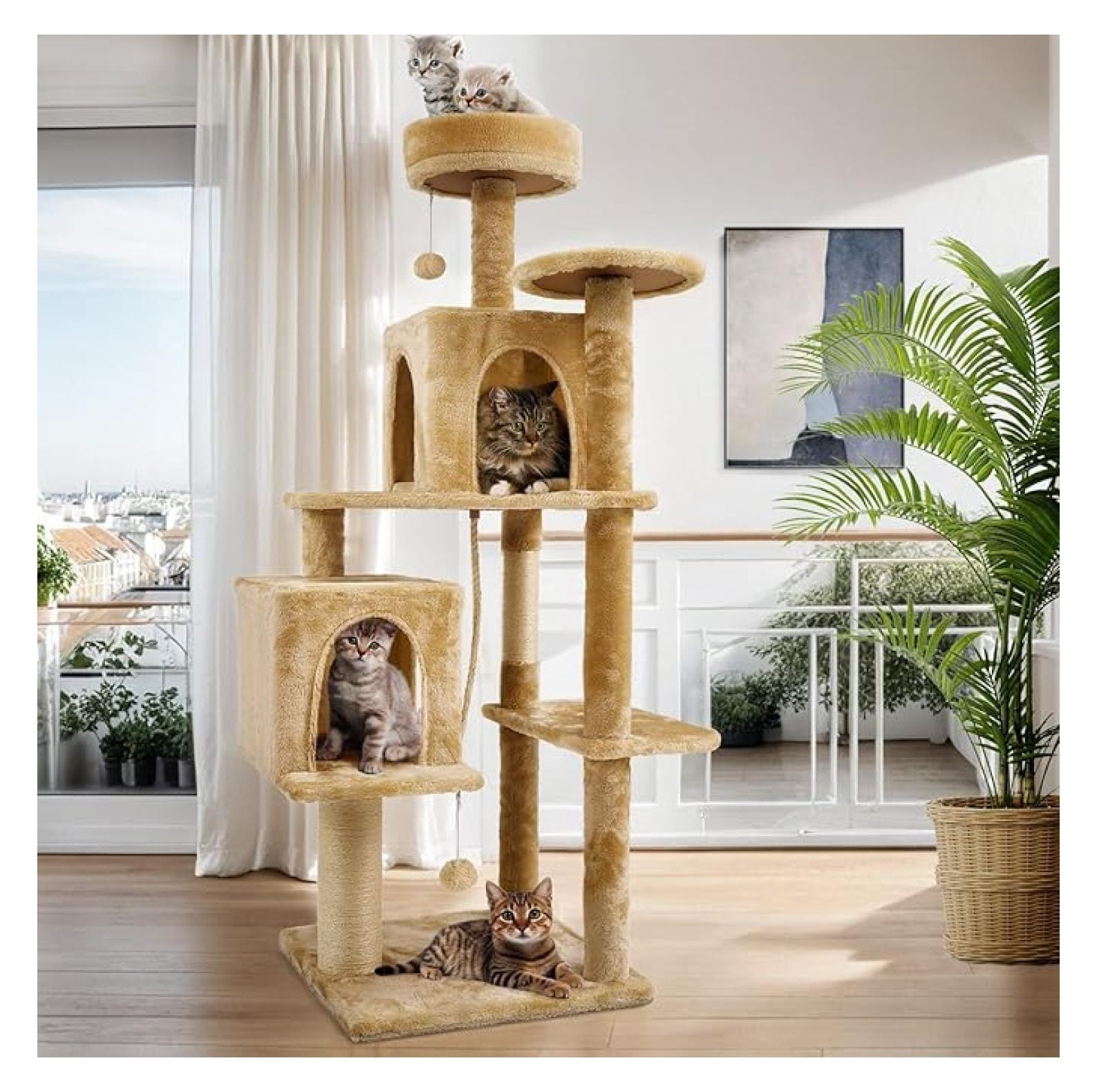 58 Inch Cat Tree Tower for Indoor Cats, Tall Cat Condo with Scratching ...