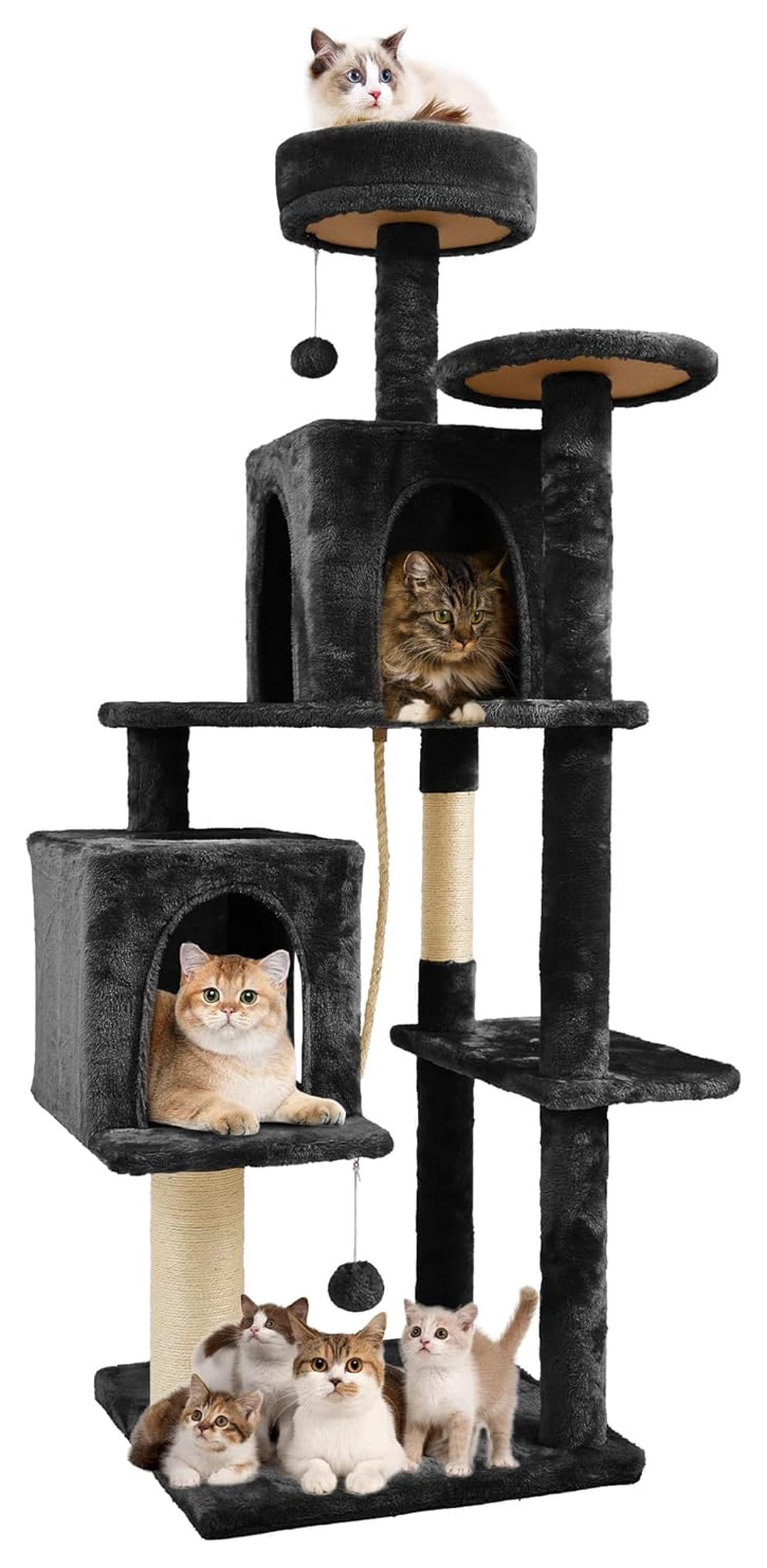 58 Inch Cat Tree for Indoor Cats, Tall Cat Tower Condo with Scratching ...