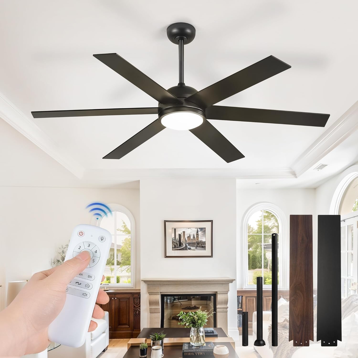 58 Inch Ceiling Fans with Lights and Remote, Black Indoor/Outdoor ...