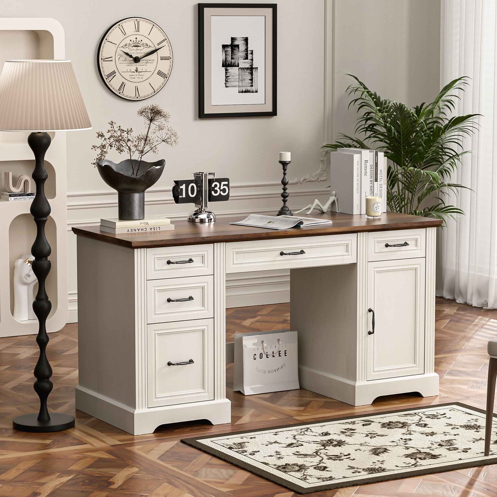 AHB 58-Inch Executive Desk, Farmhouse Computer Desk with Drawers and ...