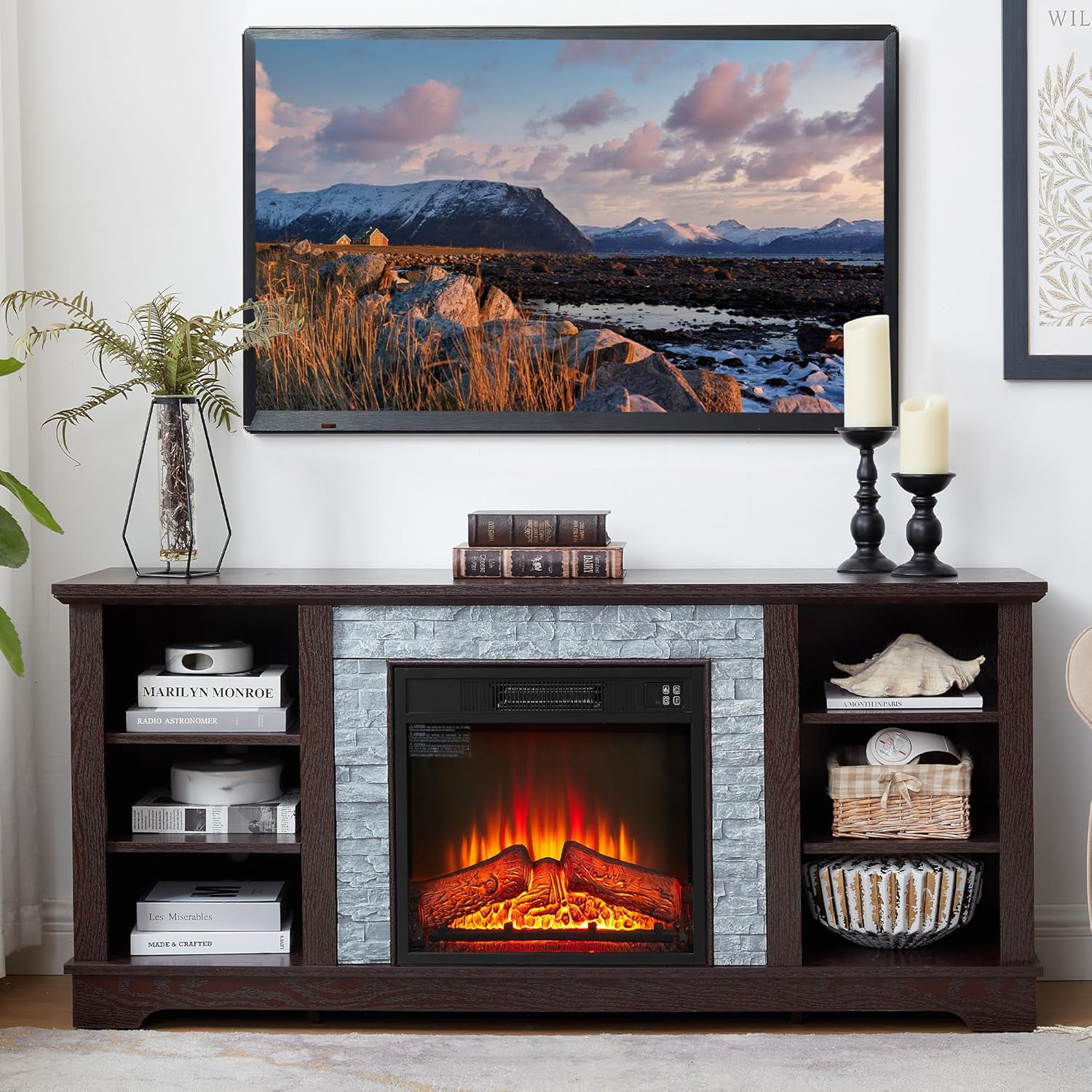 58 Inch Fireplace TV Stand, Entertainment Center with 18" Electric ...