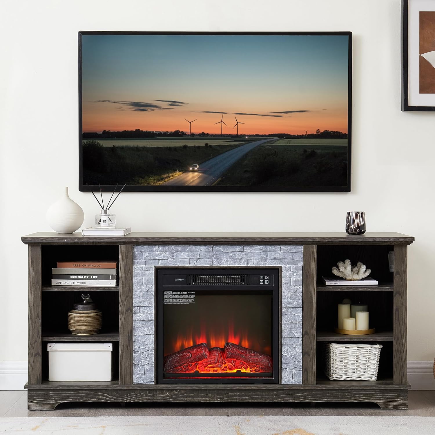 58 Inch Fireplace TV Stand, Entertainment Center with 18" Electric ...